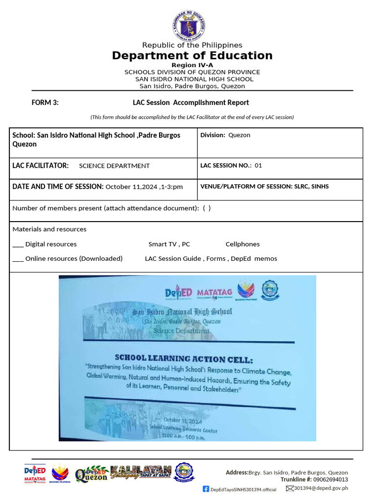 SLAC Accomplishment Report: SINHS 2024 | PDF | Disaster Risk Reduction