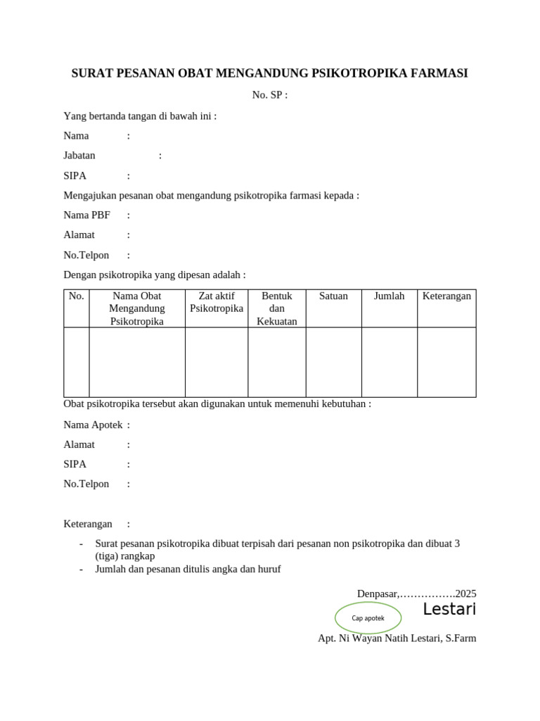 Surat Pesanan Obat | PDF