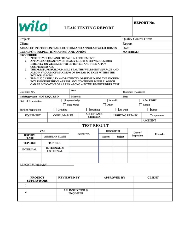 Project Document - Leak Test Report | PDF