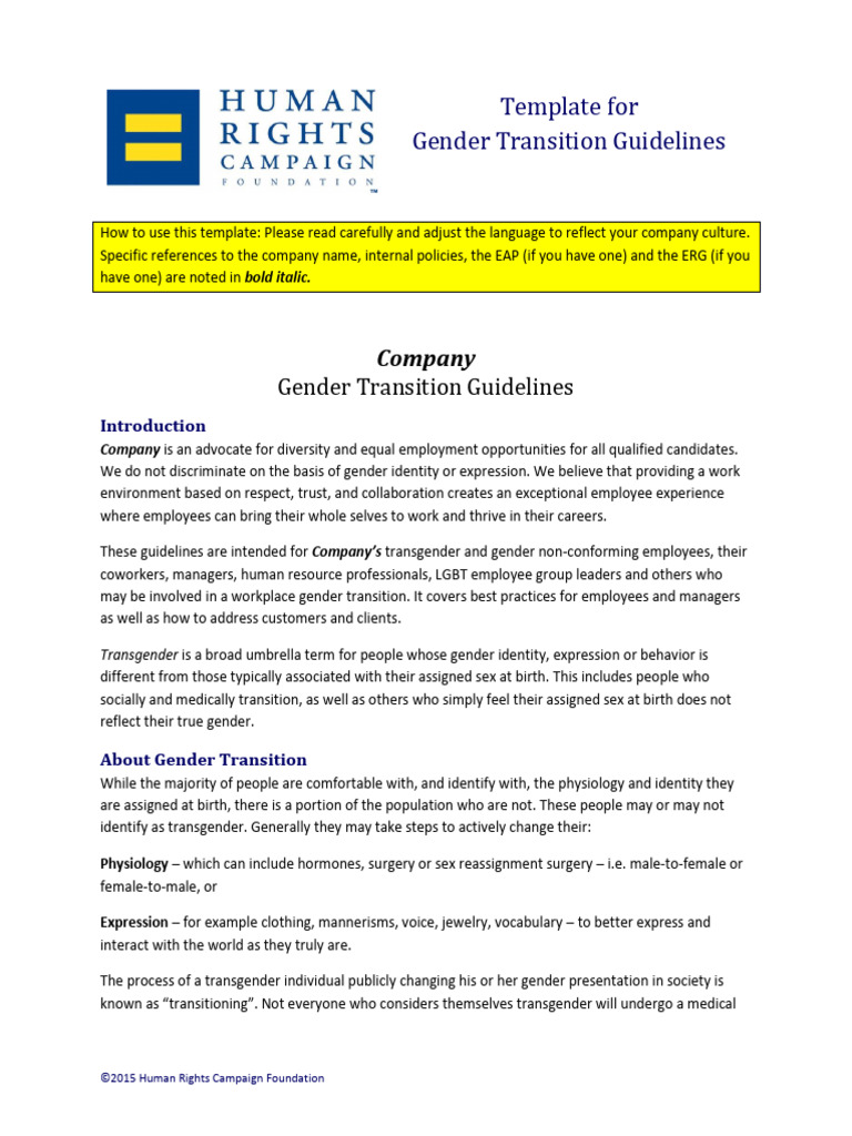 Gender Transition Guidelines for Employees | PDF | Transgender ...