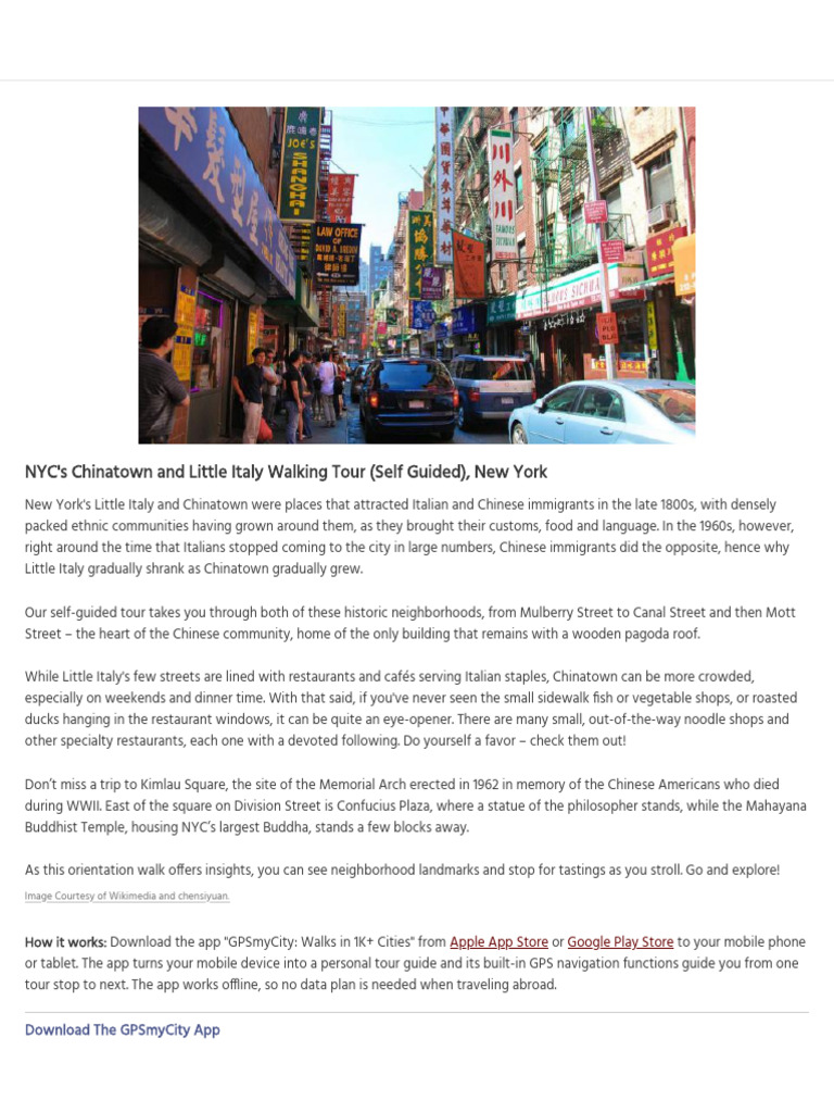 NYC's Chinatown and Little Italy Walking Tour (Self Guided), New York, New York | PDF | Chinese ...