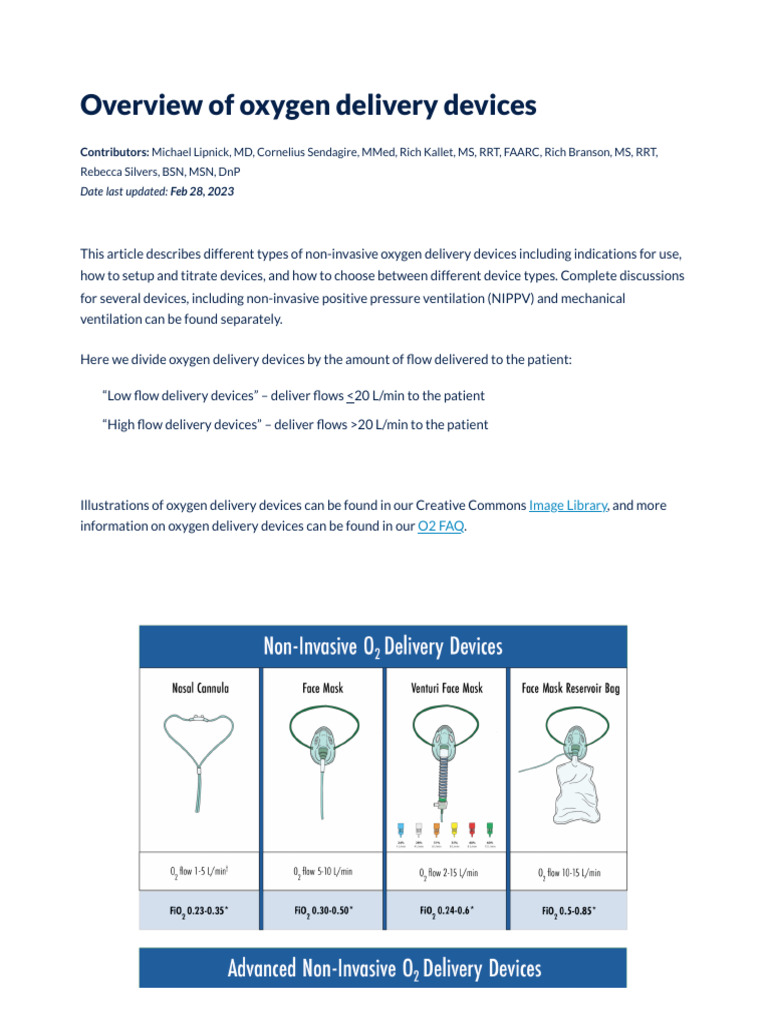 Overview of Oxygen Delivery Devices | PDF | Clinical Medicine | Pulmonology