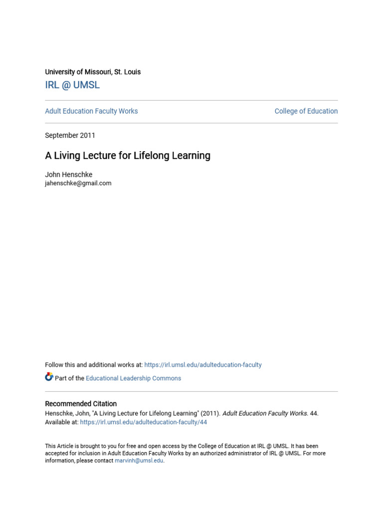 A Living Lecture For Lifelong Learning | PDF | Adult Education | Learning