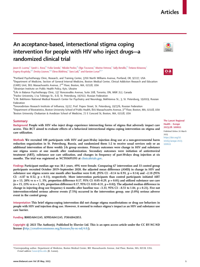 Luoma Et Al., 2023 | PDF | Social Stigma | Substance Use Disorder