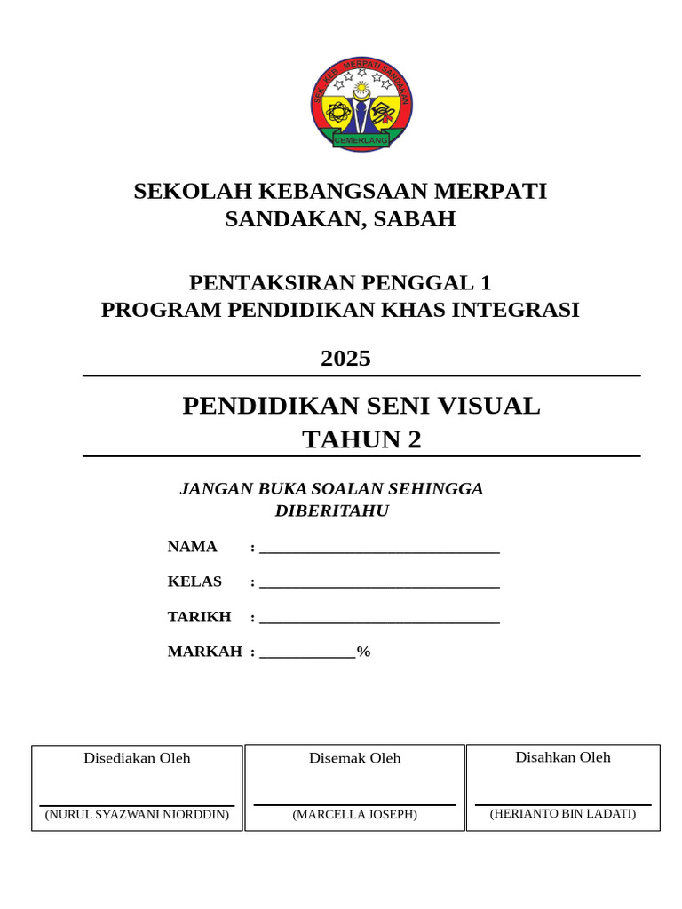 PSV Tahun 2 Exam Cover | PDF