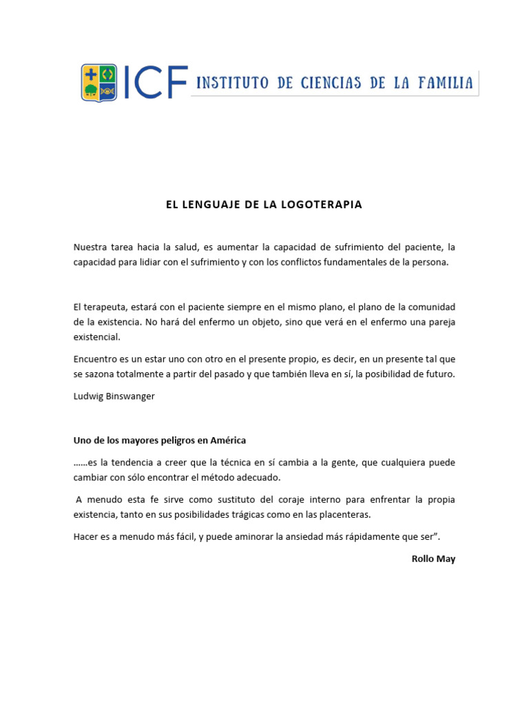 El Lenguaje de La Logoterapia | PDF | Sicología