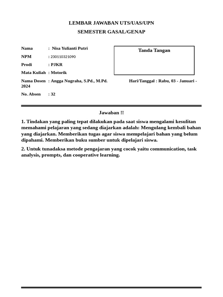 Nisa Yulianti Putri - 1B Uas Motorik | PDF