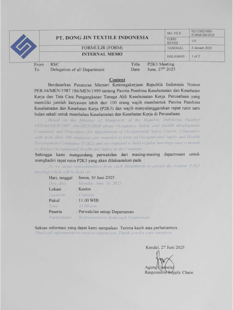 Surat Undangan p2k3 | PDF