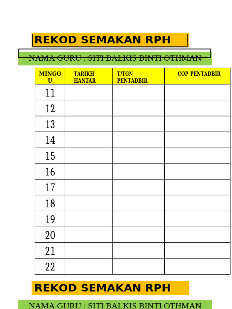 Rekod Semakan RPH 2023 | PDF