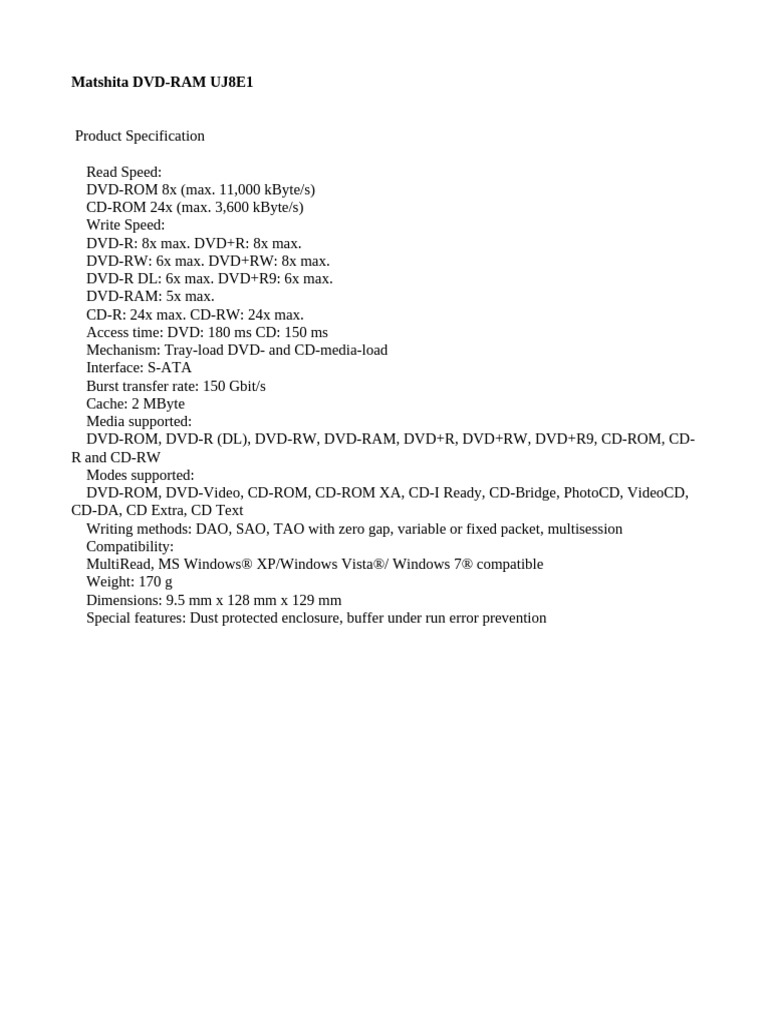 Matshita DVD RAM | PDF