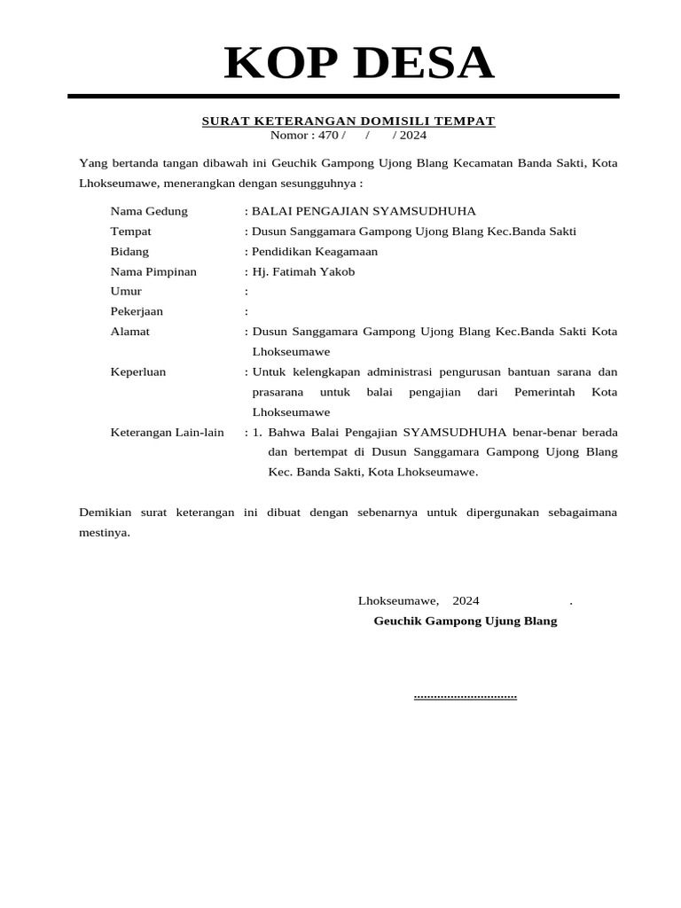 Surat Domisili Tempat | PDF