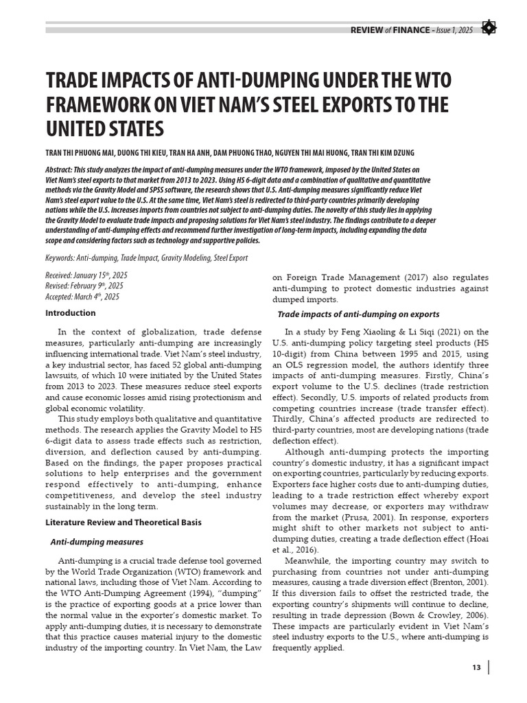 Tran Thi Phuong Mai Vol 7 Issue 1 | PDF | Dumping (Pricing Policy) | Exports
