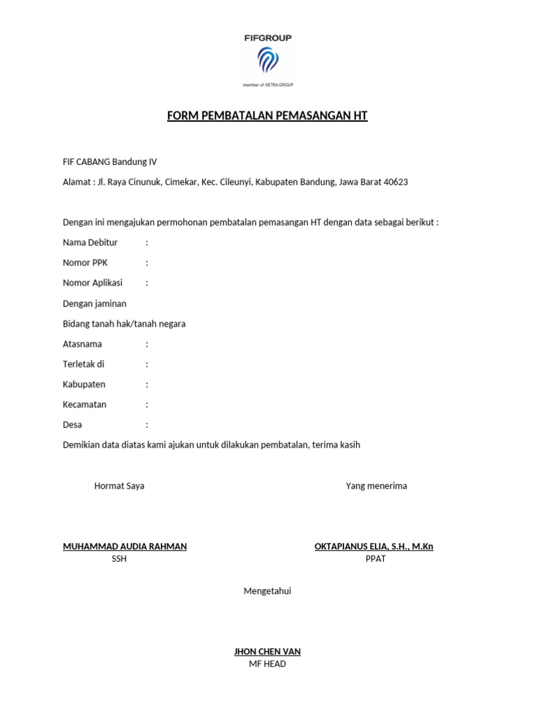 Form Pembatalan Pemasangan HT | PDF