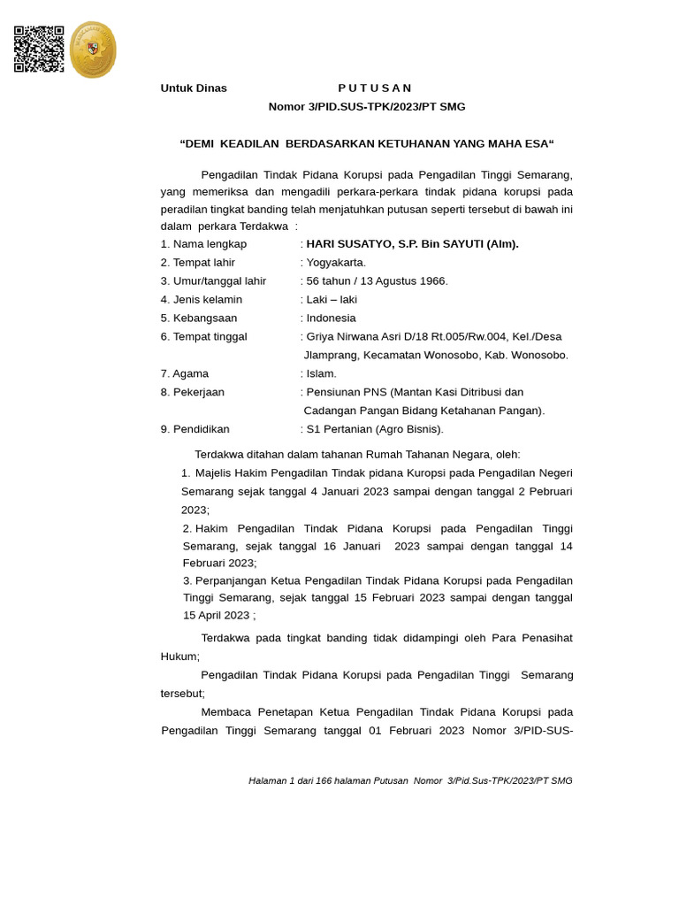 Putusan 3 Pid - Sus-Tpk 2023 PT SMG 20231212201635 | PDF