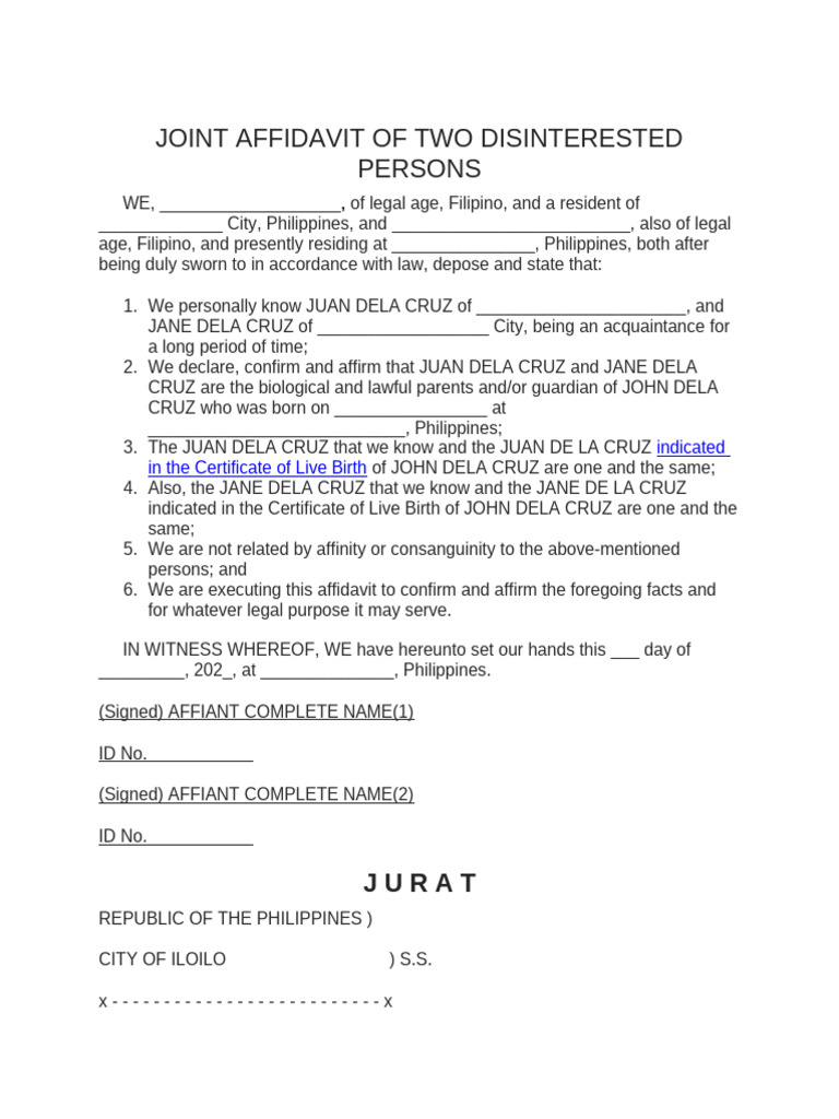 JOINT AFFIDAVIT OF TWO DISINTERESTED PERSONS | PDF