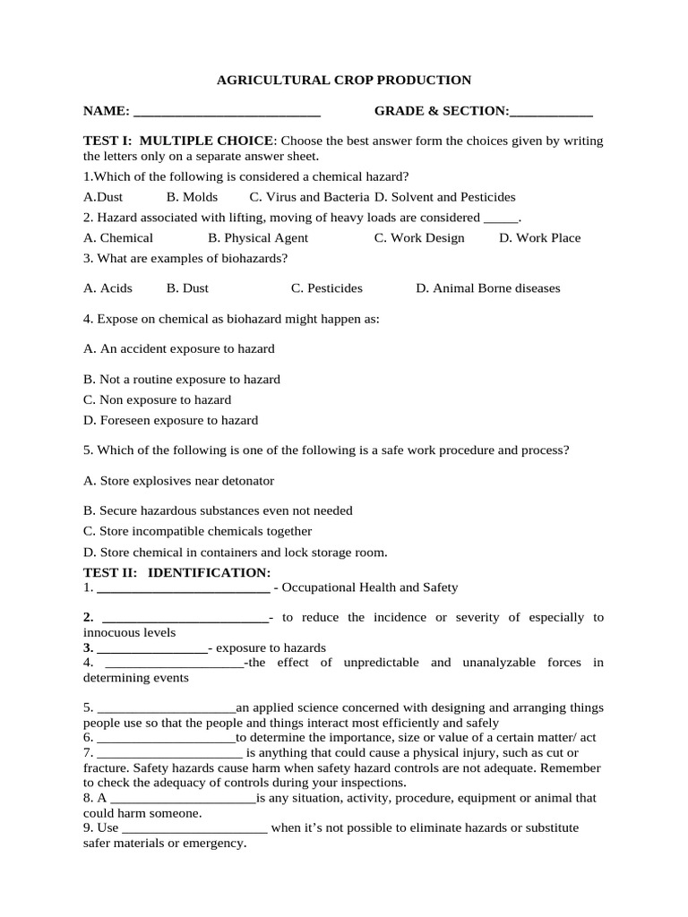 Agricultural Crop Production Module Oct 13 Module Answer Sheet | PDF ...
