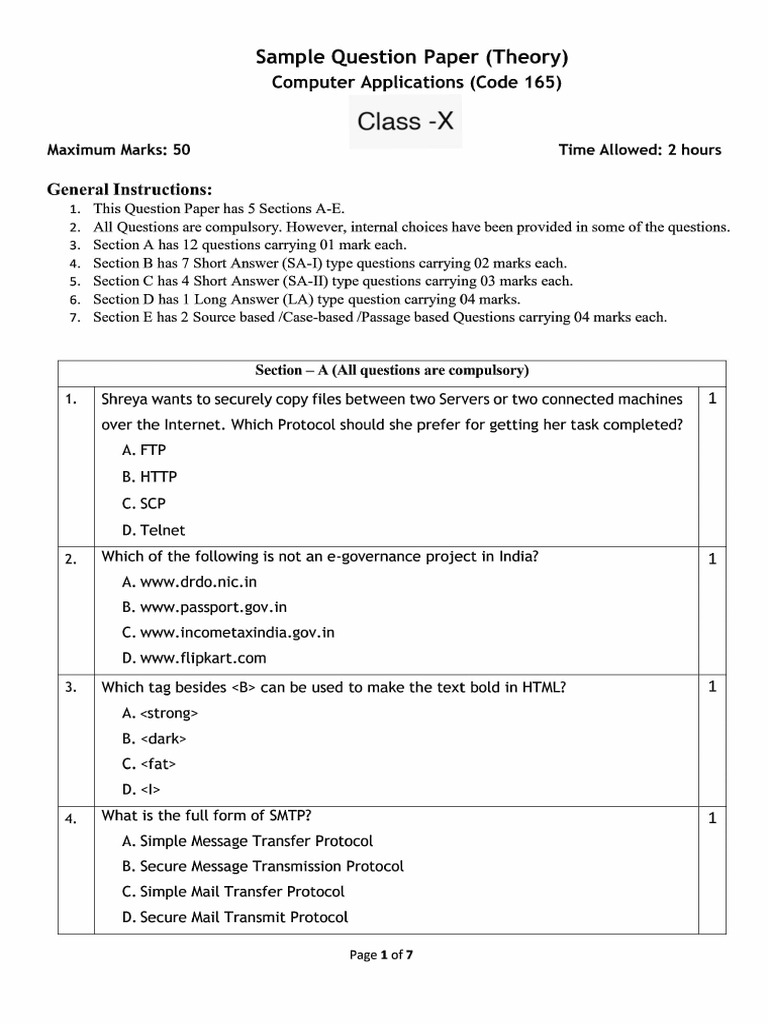 Sample Paper-1 Computer Application | PDF