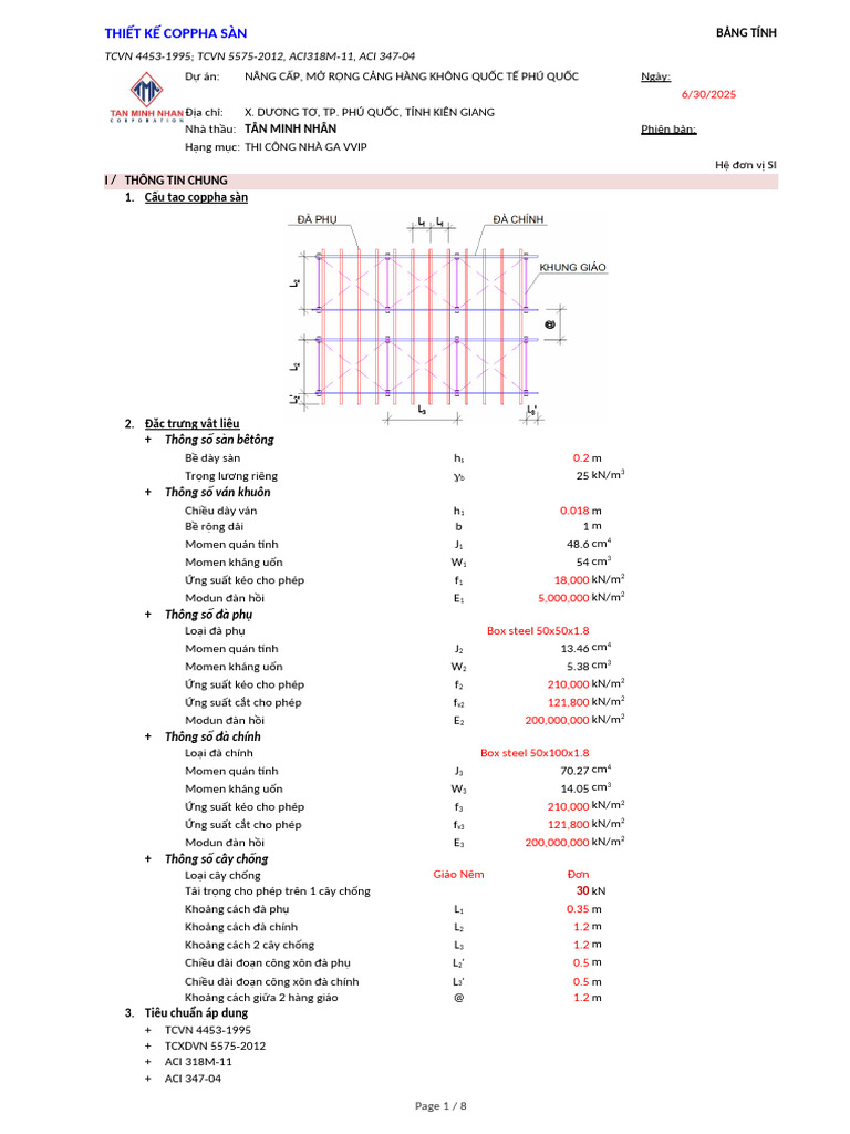 Bảng Thuyêt Minh Tính Toán Coppha Dầm Sàn Điển Hình -Rev1 (Pha Pass) | PDF