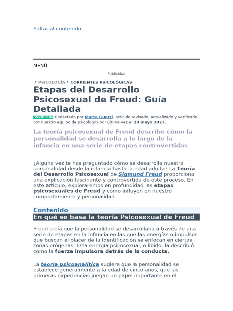 Etapas Del Desarrollo Psicosexual de Freud: Guía Detallada | PDF | Psicoanálisis | Conceptos ...