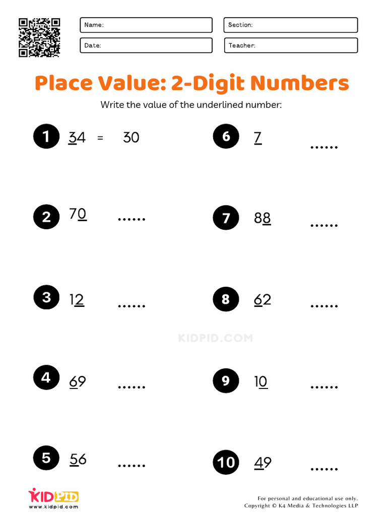 2-Digit Place Value Worksheets | PDF