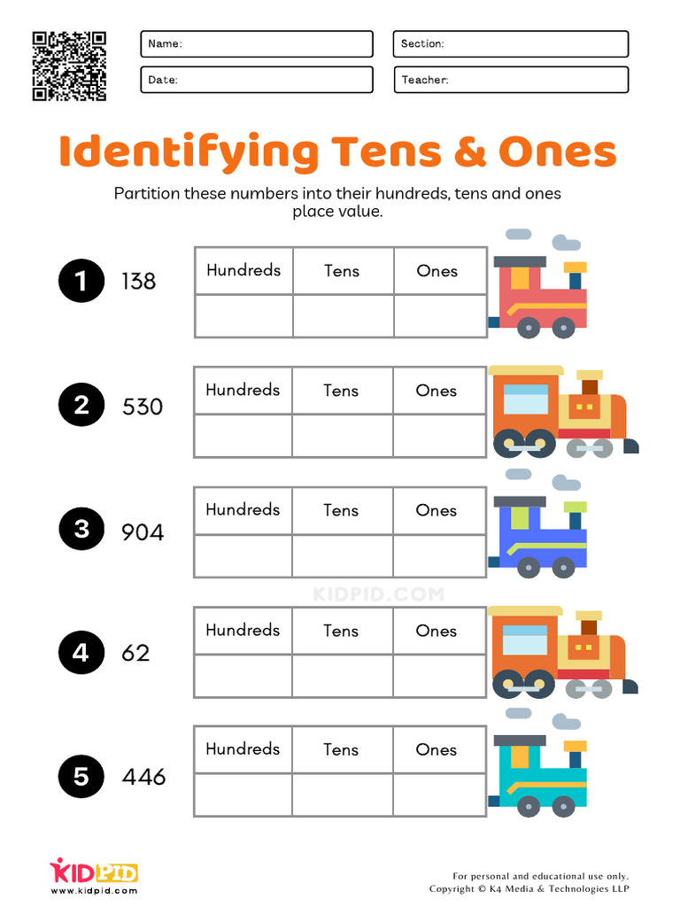Identifying Tens Ones Worksheets For Kids | PDF