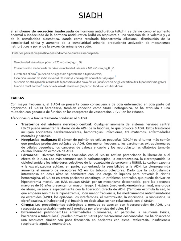 SIADH: Causas y Diagnóstico | PDF | Enfermedades y trastornos ...