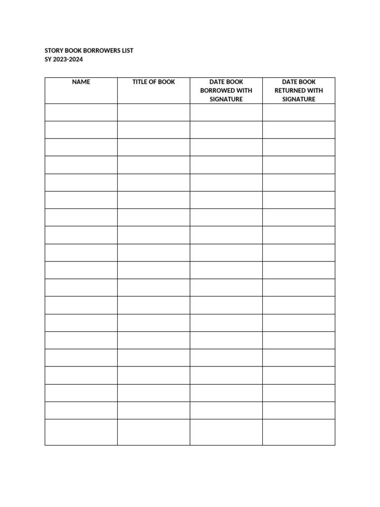 Story Book Borrowers List | PDF