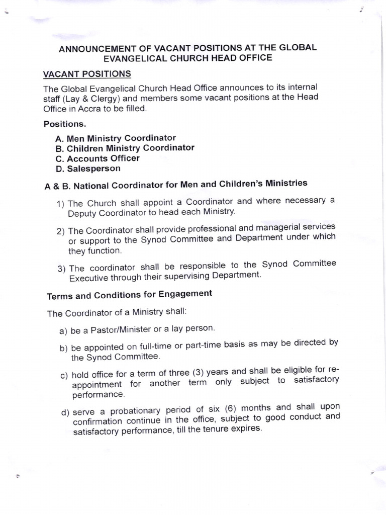 Announcement of Vacant Position | PDF | Laity