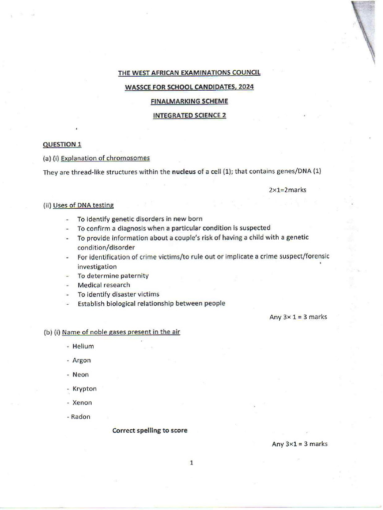 Science Marking Scheme | PDF
