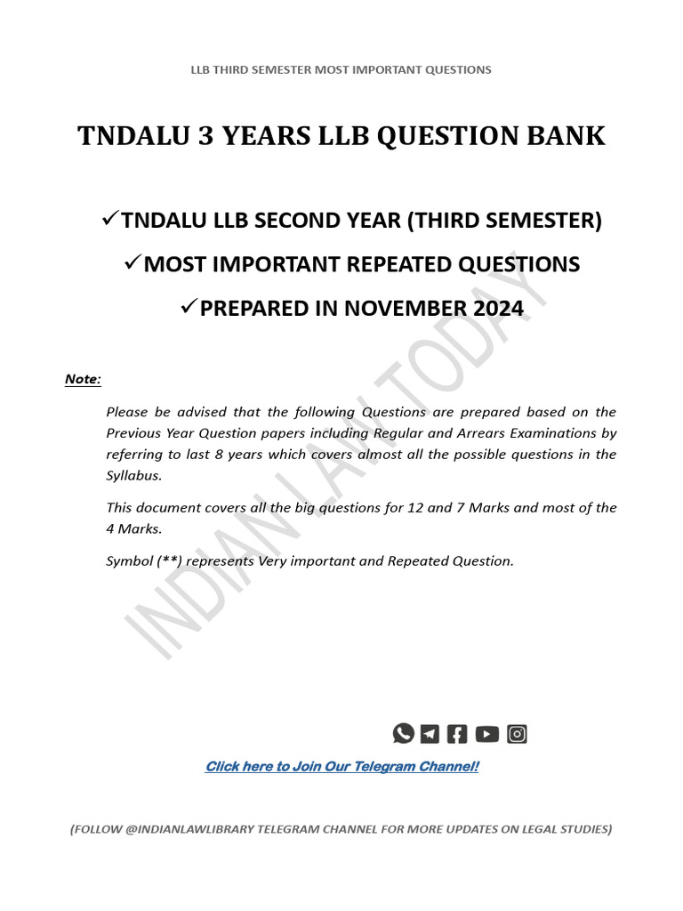 LLB Third Semester Important Questions | PDF | Leasehold Estate ...