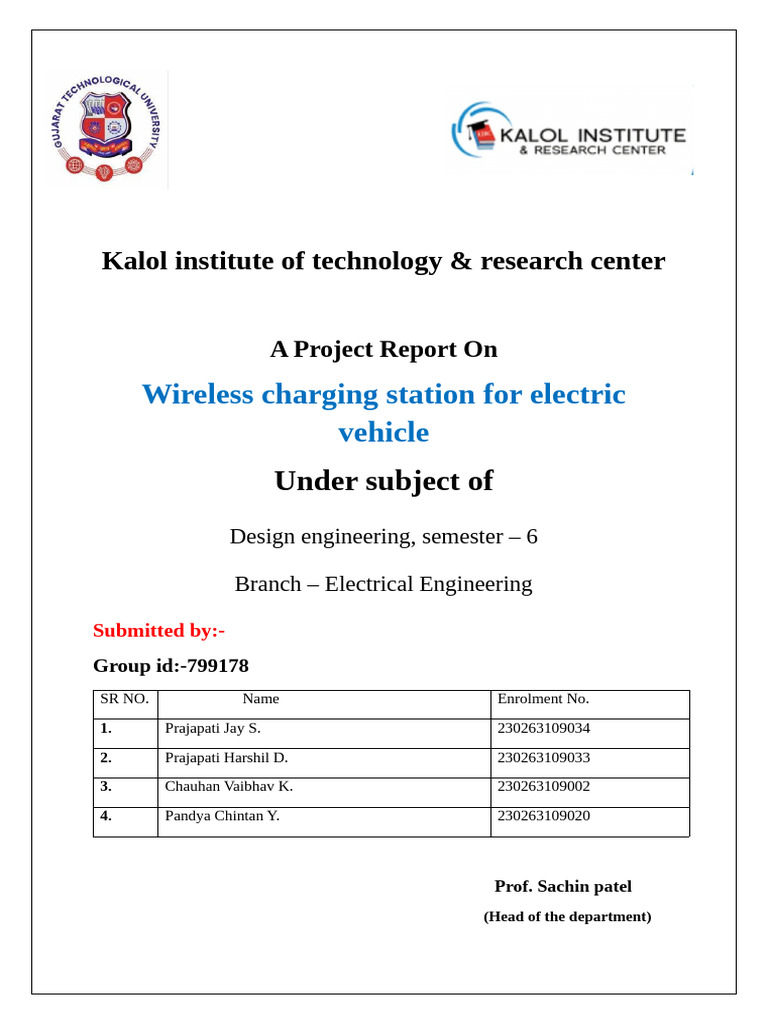 Wireless EV Charging Station Report | PDF | Electric Vehicle | Parking