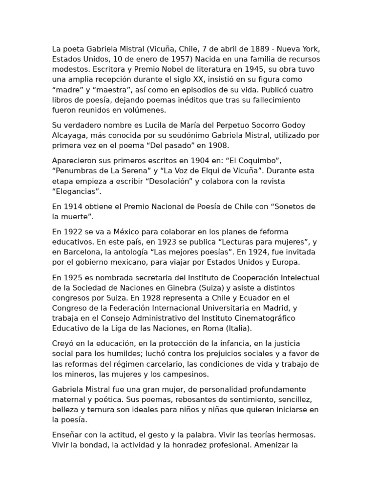 La Poeta Gabriela Mistral | PDF