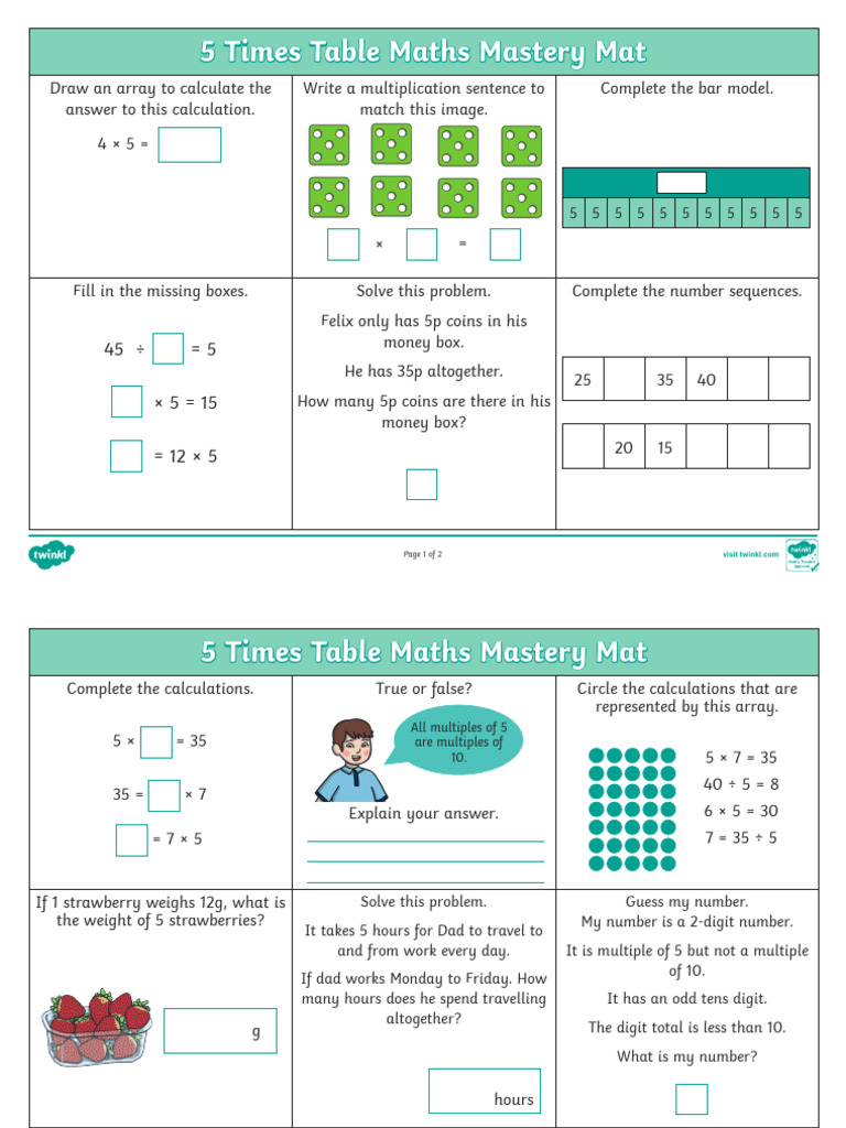 5 Times Table Maths Mastery Mat | PDF | Mathematics