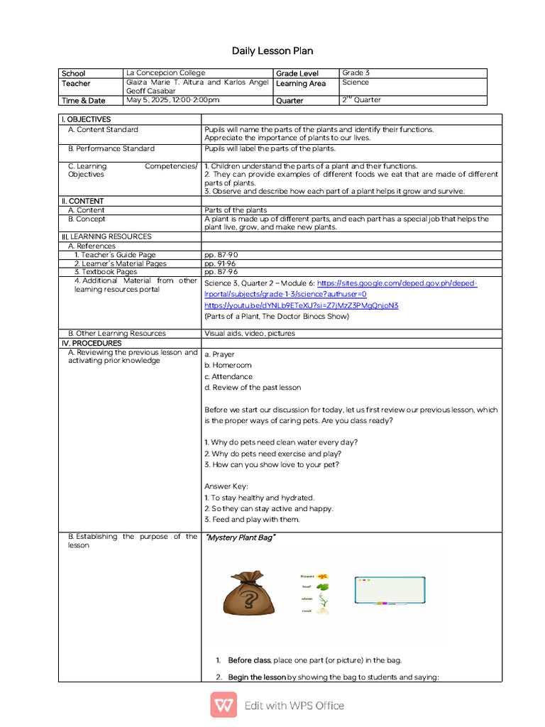 Lesson Plan in Ped5b Proud of Myself | PDF | Flowers | Plants