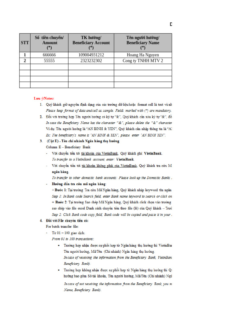 Batch Transfer Template | PDF