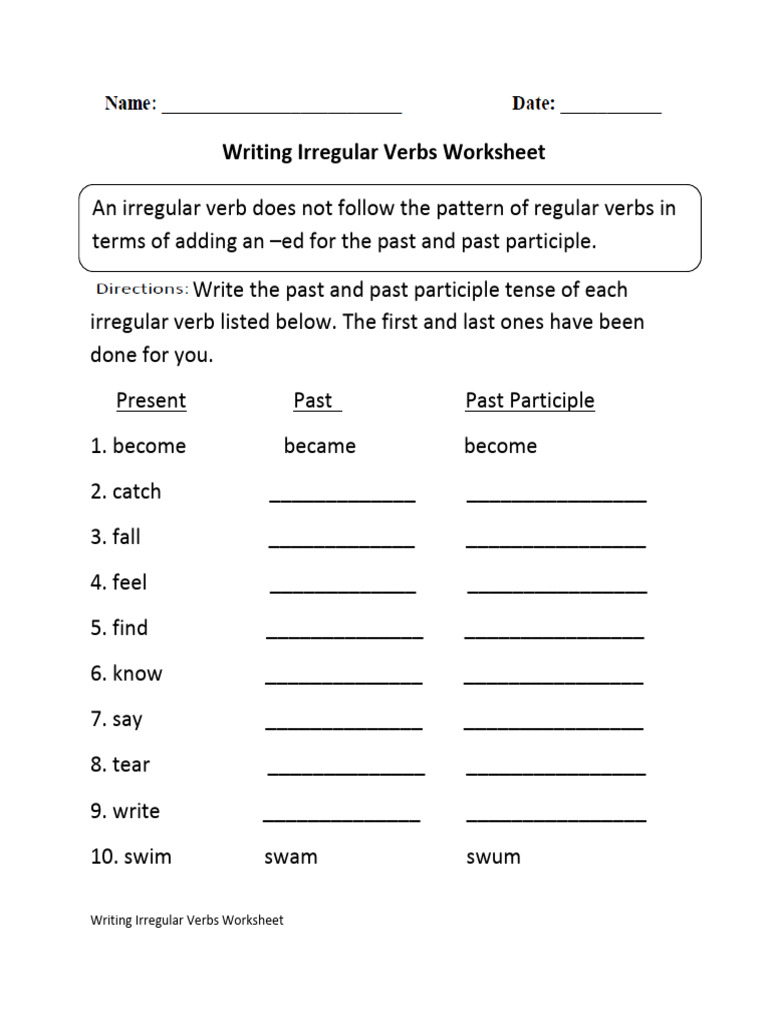 Irregular Verbs Past Tense Worksheet | PDF