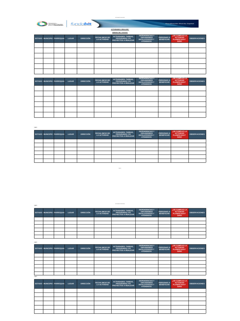 Formato de Actividades Planificadas Cbit Nuevo | PDF