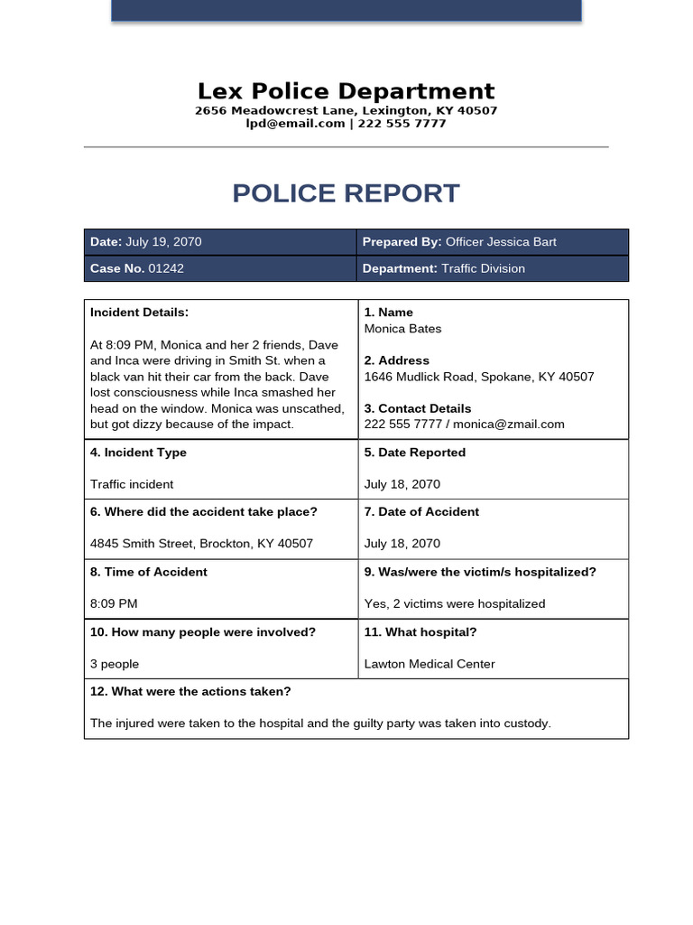 Maryland Traffic Incident Report | PDF