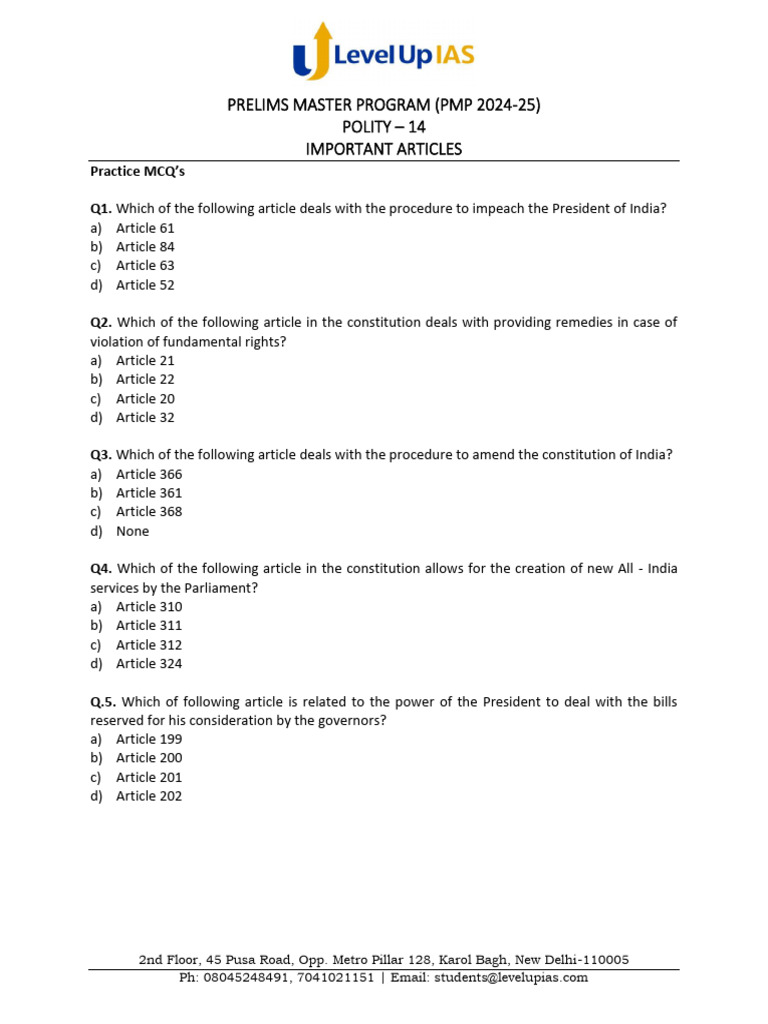 Polity - 14 Important Articles | PDF | Political Charters | Governance