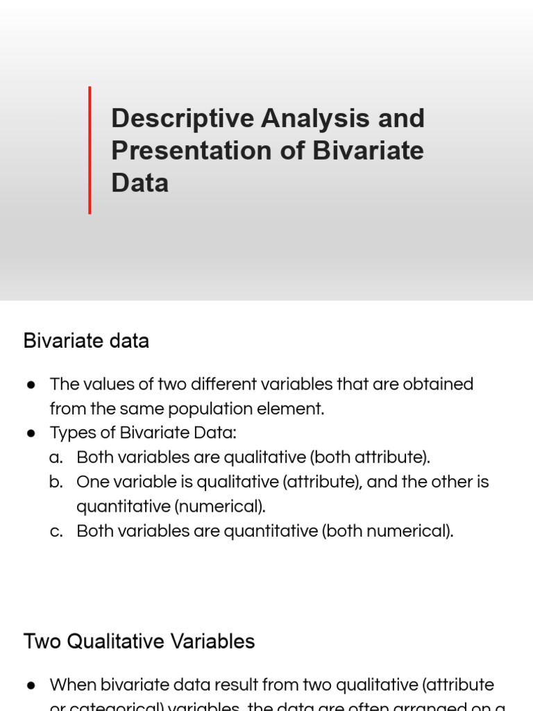 1 - Descriptive Analysis and Presentation of Bivariate Data | PDF | Scatter Plot | Statistical ...