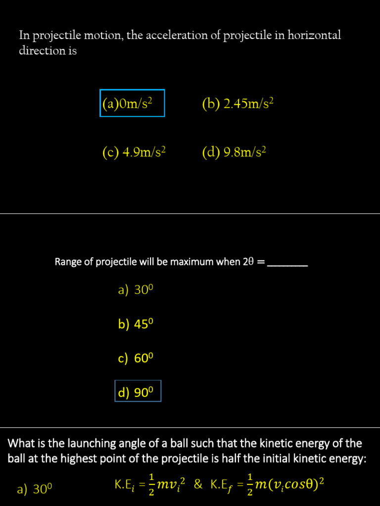 Projectile Motion (MCQ'S) | PDF | Projectiles | Motion (Physics)