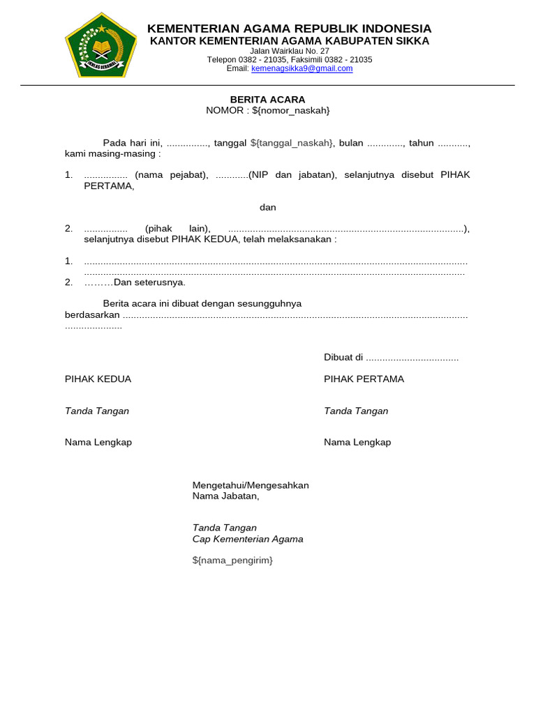 Contoh Format Berita Acara Resmi | PDF