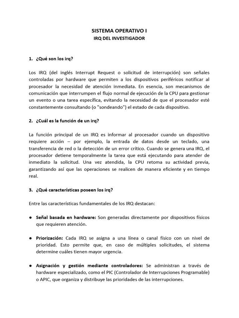 Qué son los IRQ y su función | PDF | Hardware de la computadora ...