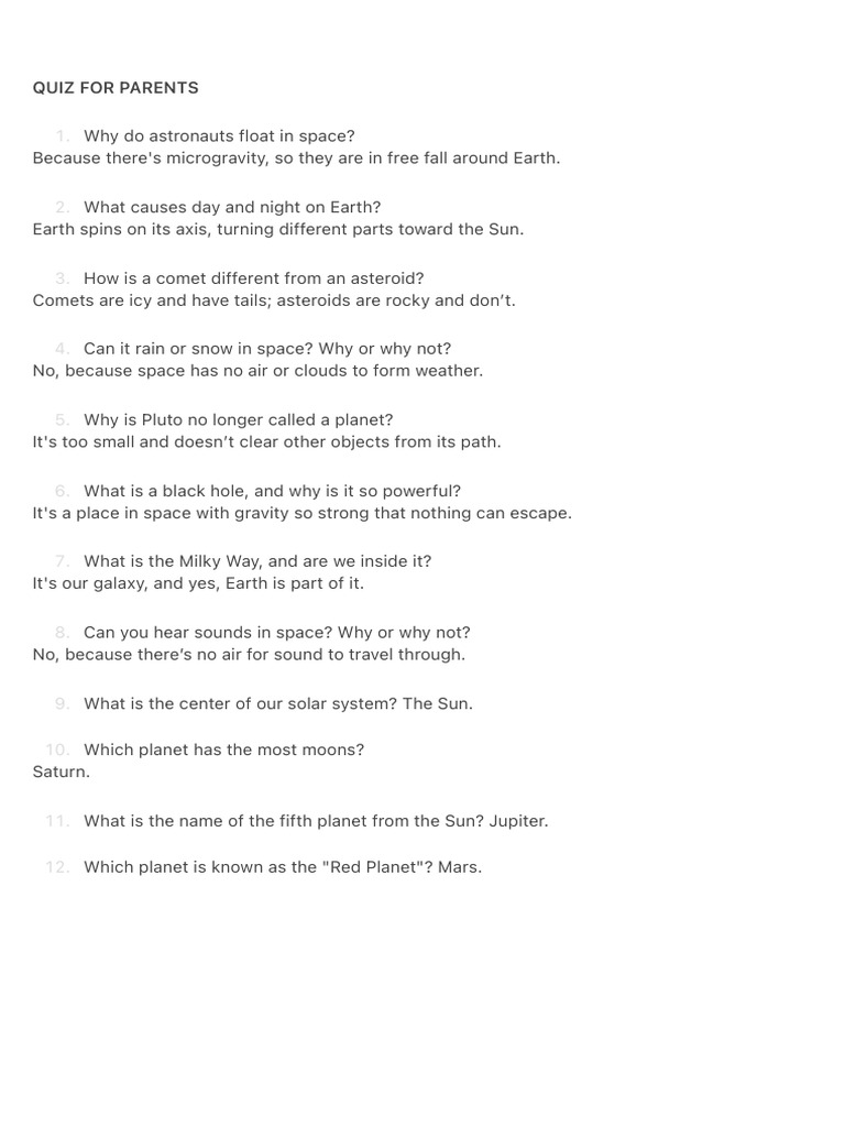 Quiz For Parents | PDF