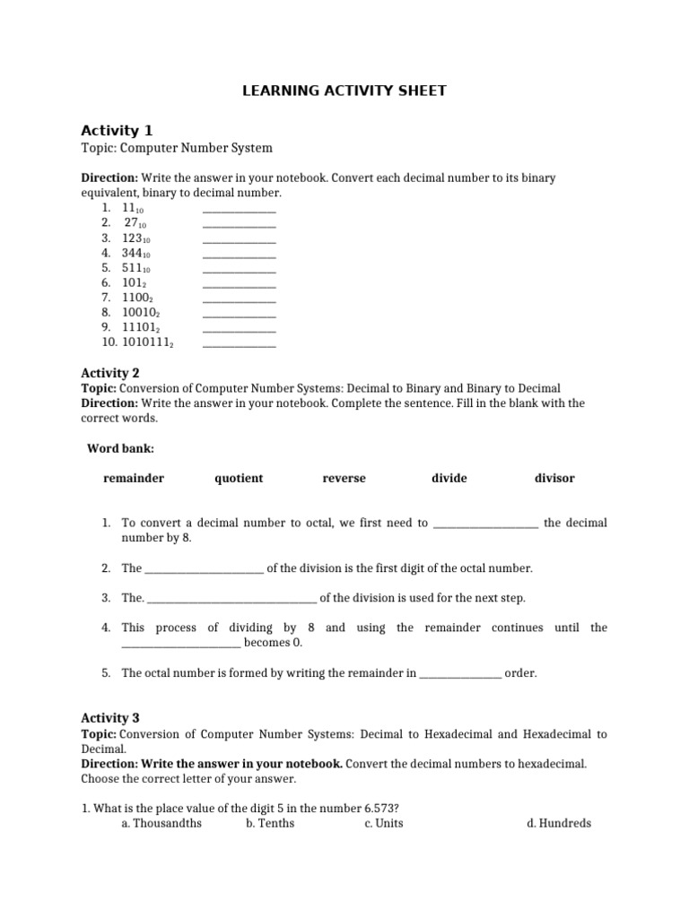 Activity Sheet - Week 3 (Tle 7) | PDF | Decimal | Numbers