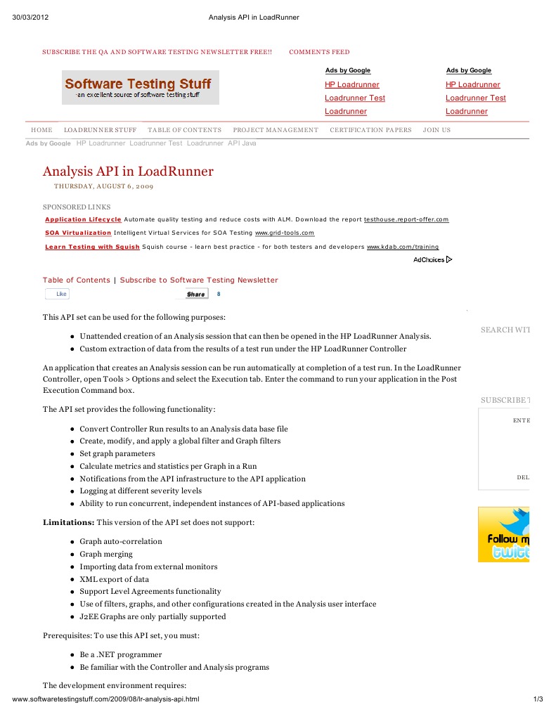 Analysis Api In Loadrunner Pdf Application Programming Interface