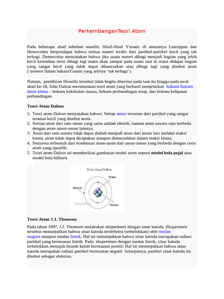 BAHAN AJAR PerkembanganTeori Atom | PDF