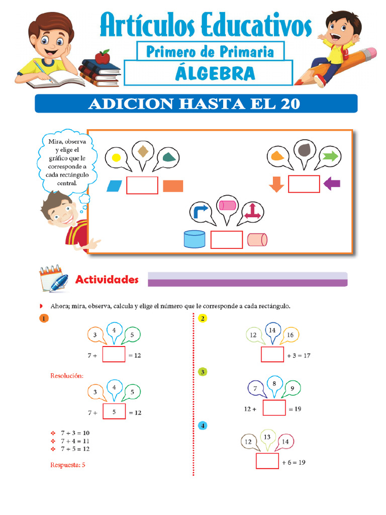 Adicion Hasta El 20 para Primero de Primaria | PDF
