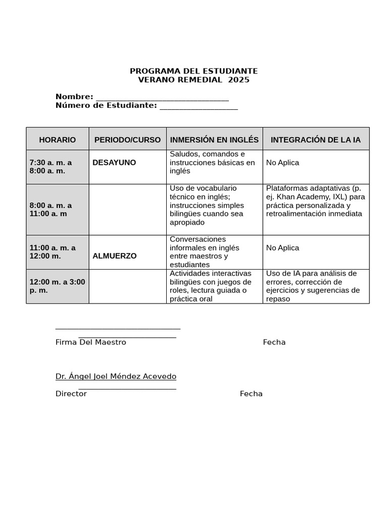 Programa Estudiante Remedial | PDF