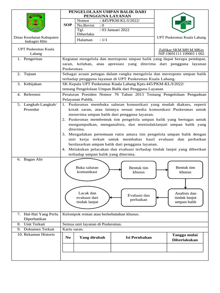 Bagian D R2 SOP PENGELOLAAN UMPAN BALIK DARI PENGGUNA LAYANAN 2022_081007 | PDF